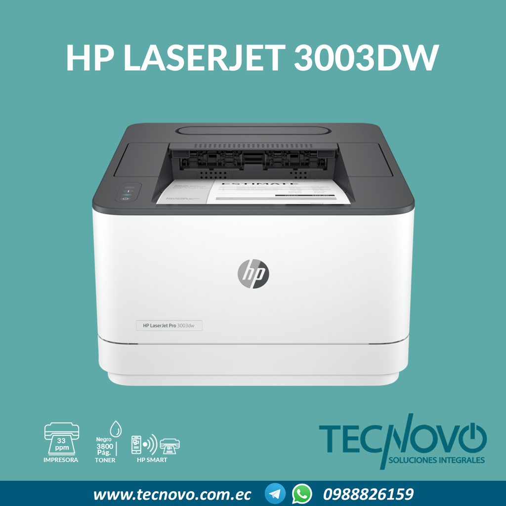 Impresora HP Monocromática LaserJet Pro 3003dw Duplex Wifi | TECNOVO ...