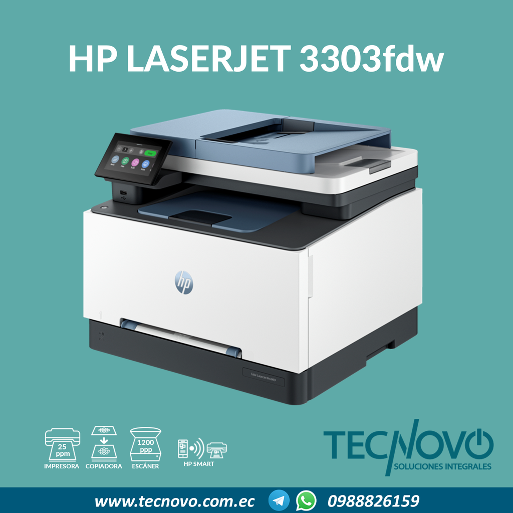 Impresora HP Color LaserJet Pro MFP 3303fdw Duplex Ethernet | TECNOVO ...