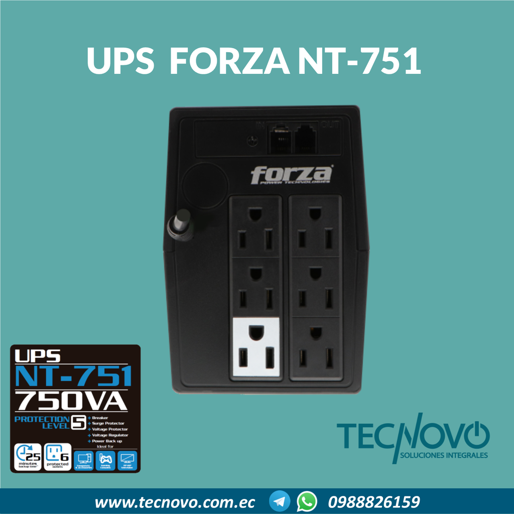 UPS FORZA NT-751 750VA 375W 6 tomas | TECNOVO SOLUCIONES INTEGRALES