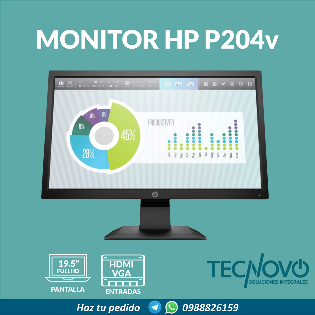 Monitor HP P204v 19.5" HD | TECNOVO SOLUCIONES INTEGRALES